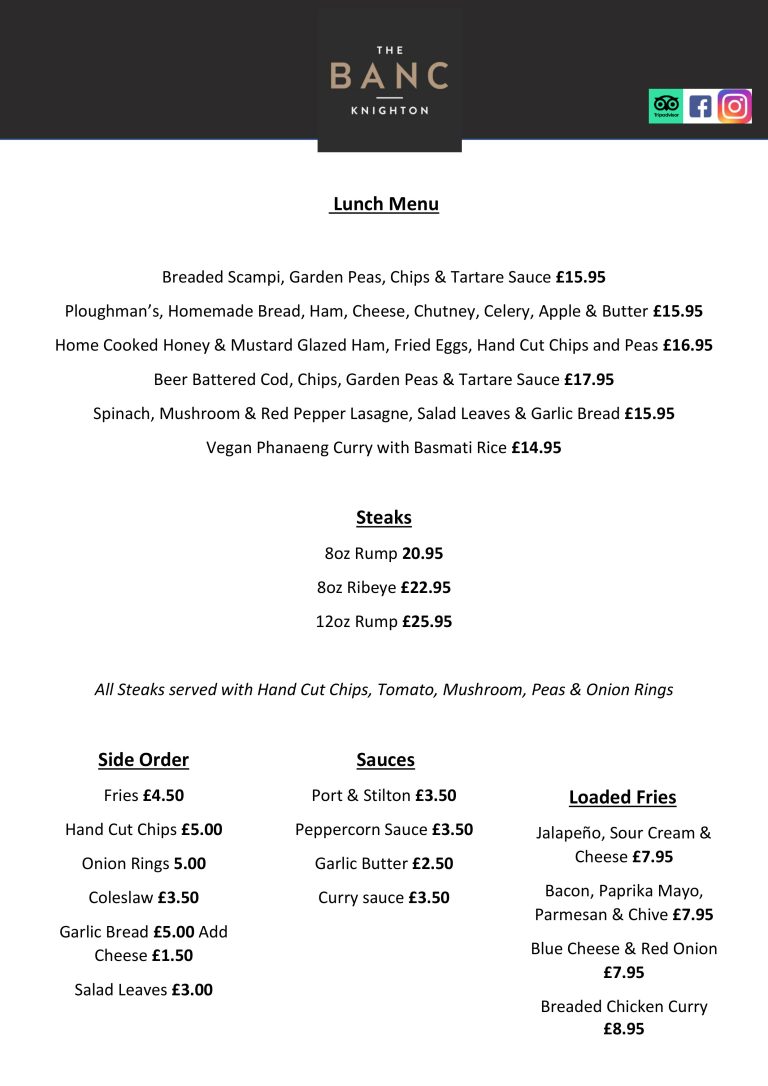 Lunch Menu | The Banc Knighton